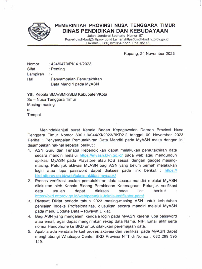 Surat Pemutakhiran Data Mandiri 20231127 - 16325306 | PDF