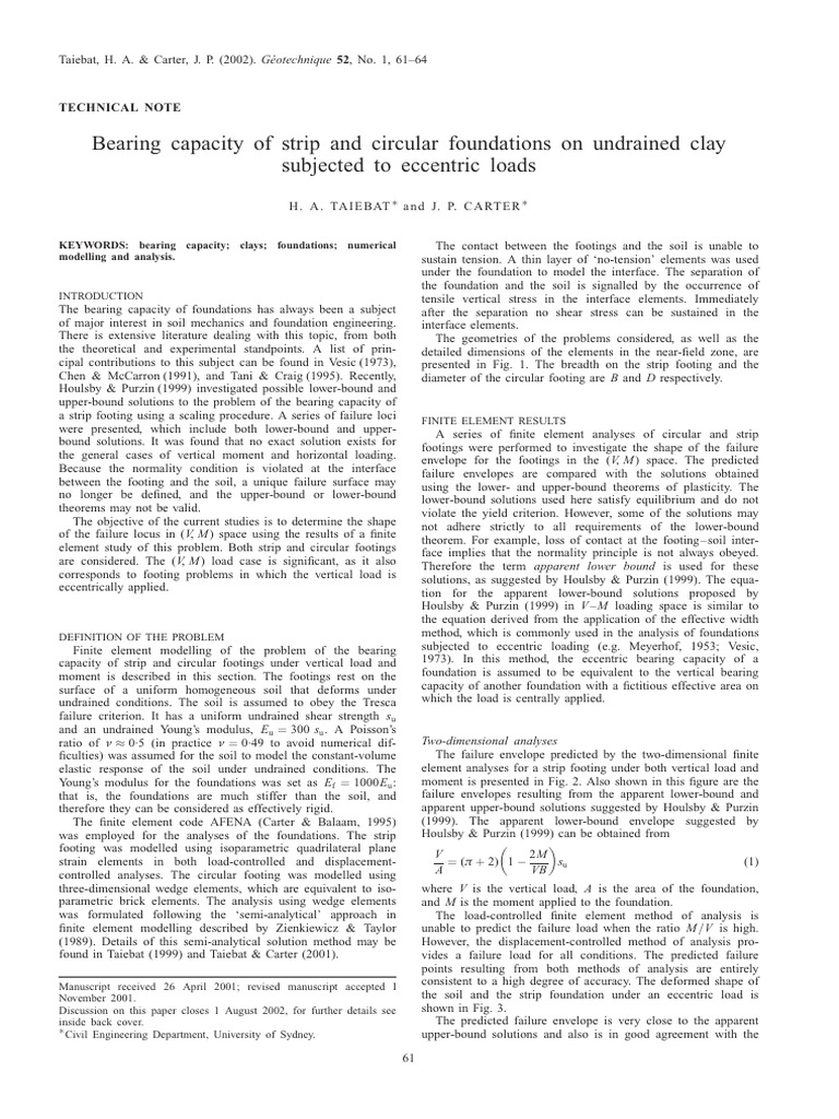 Bearing Capacity of Strip and Circular Foundations On Undrained Clay ...