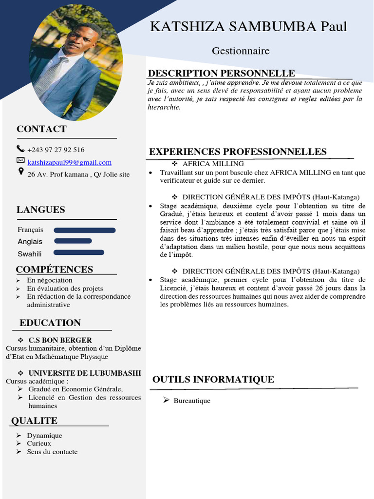 CV de Paul Katshiza Sambumba | PDF