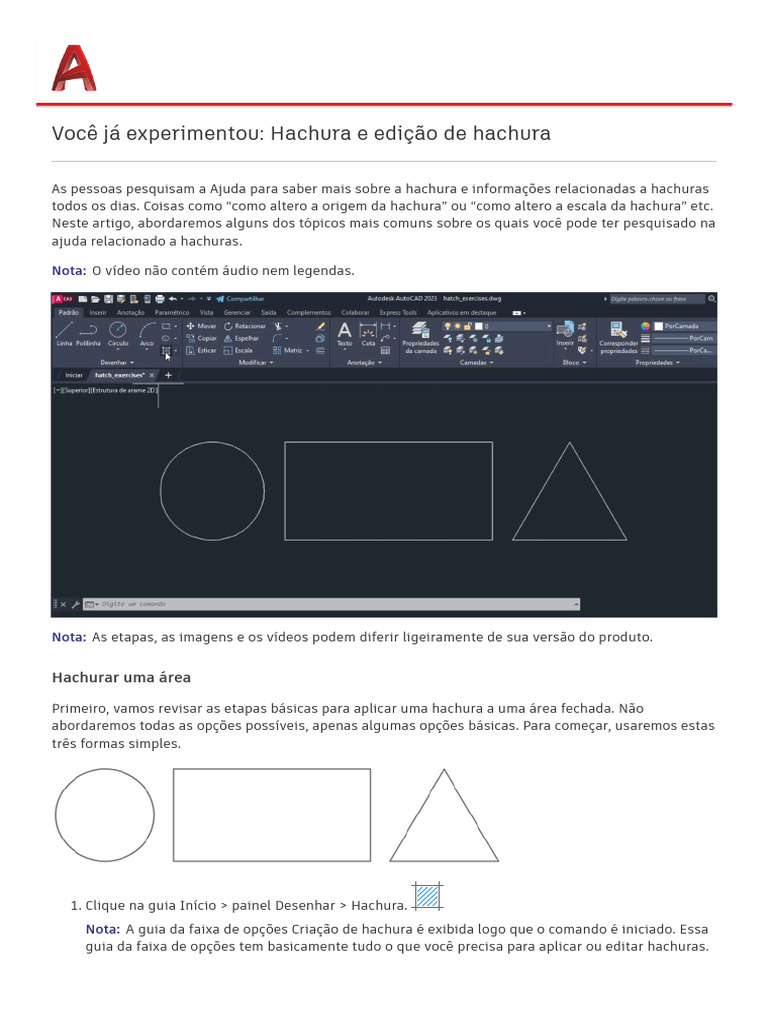 AutoCAD 2021 Ajuda _ Você já experimentou_ Hachura e edição de hachura ...