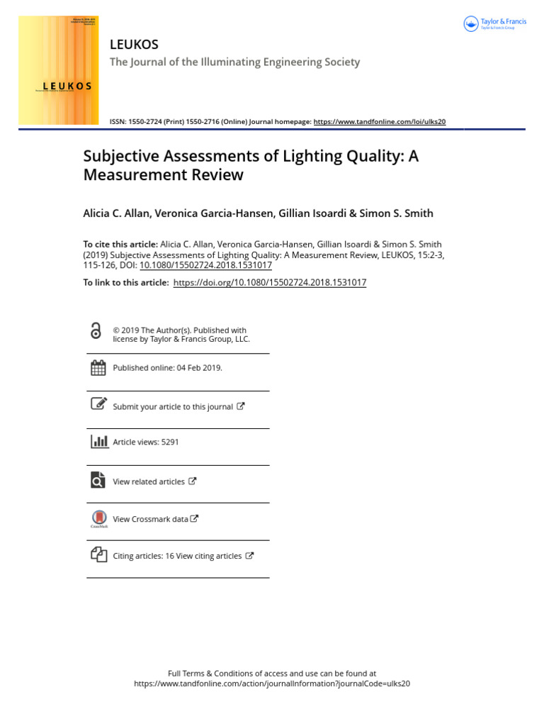 Subjective Assessments of Lighting Quality A Measurement Review | PDF ...