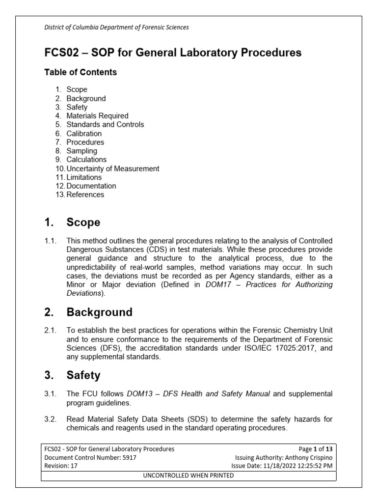FCS02-SOP For General Laboratory Procedures | PDF | Statistics ...