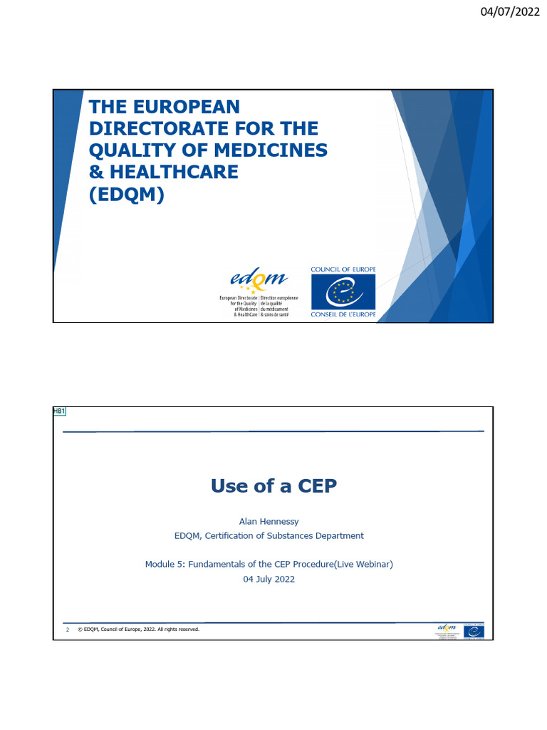Presentation Use Of A Cep Alan Hennessy Edqm Certification Of Substances Department Pdf