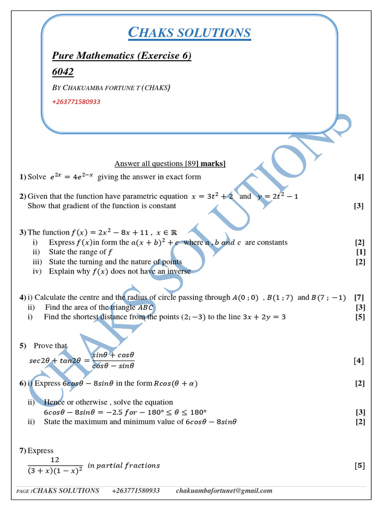 Exercise 6 Chaks Pure Mathematics | PDF | Equations | Recurrence Relation