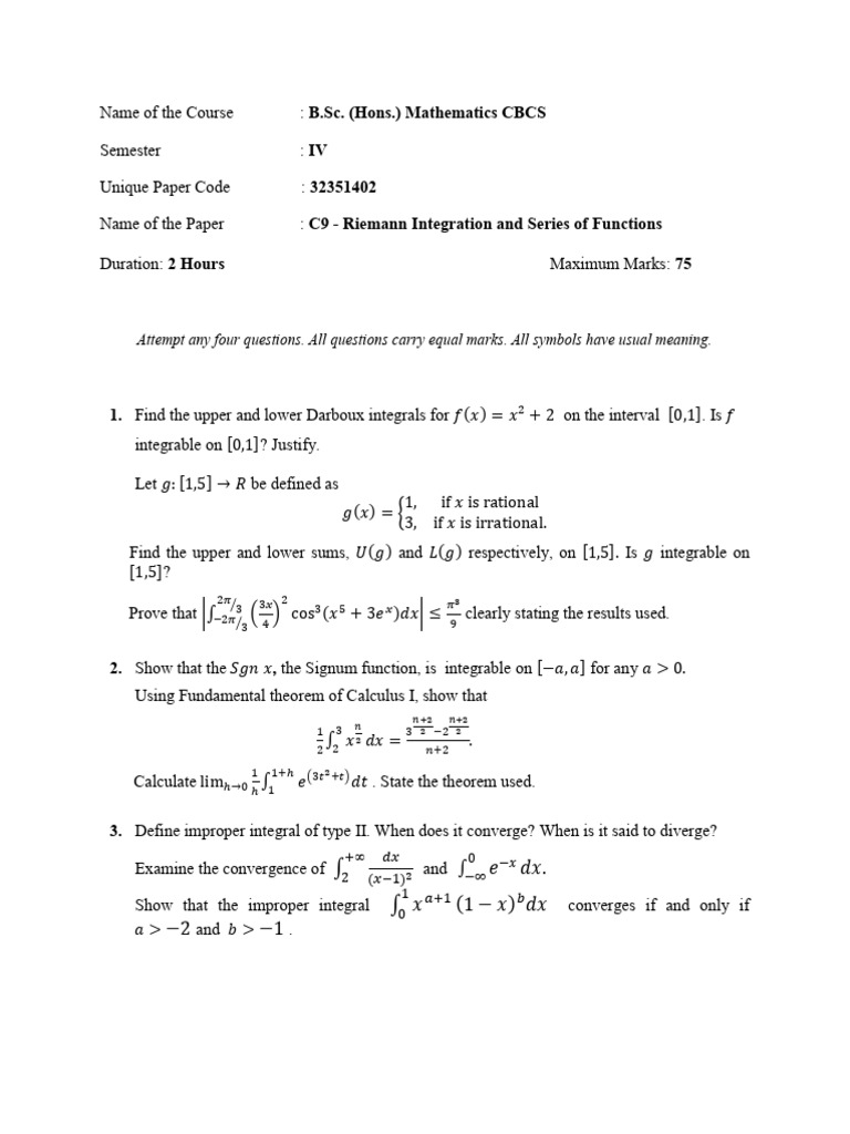 Riemann Integration and Series of Function - 231022 - 161457 | PDF