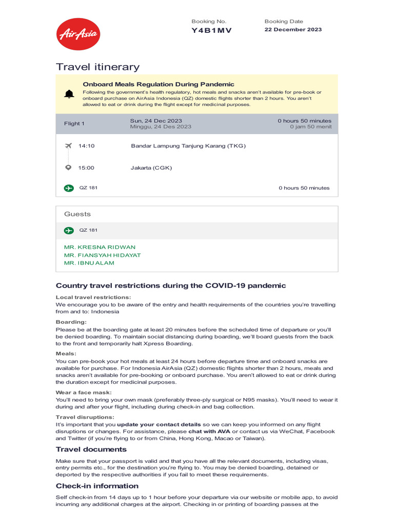 AirAsia Ticket - Y4B1MV | PDF | Transport