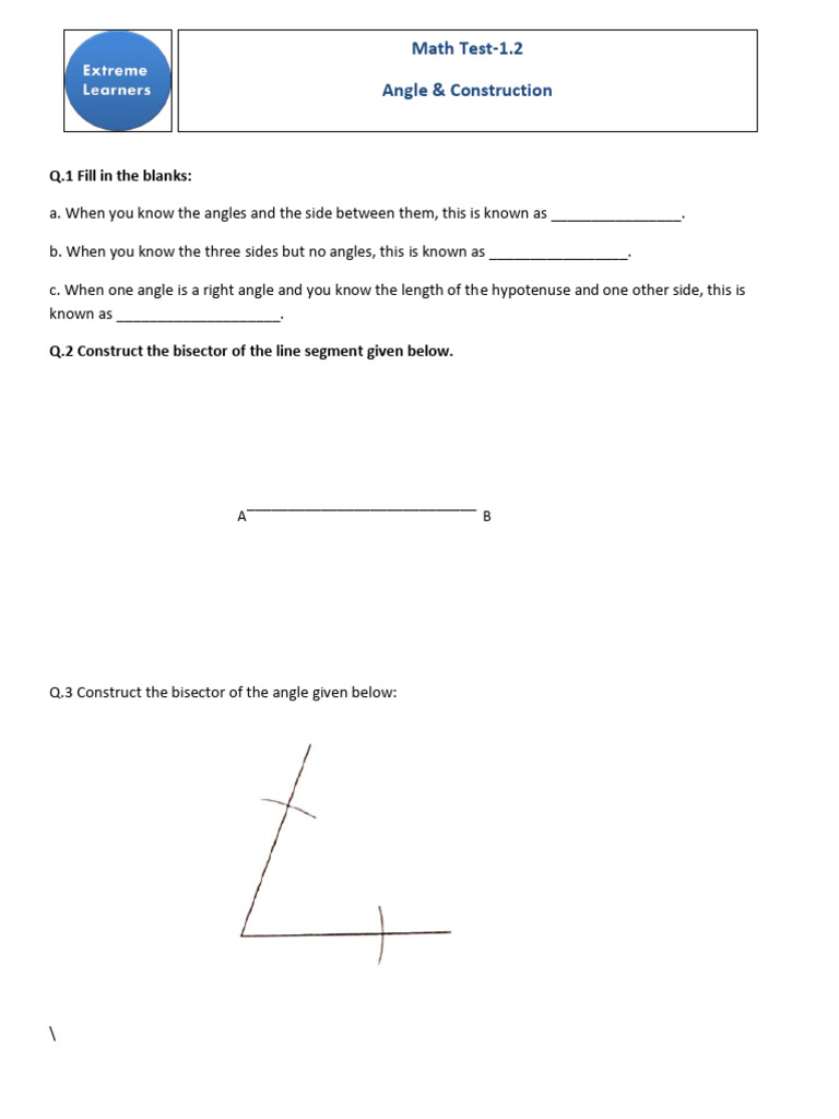Geometry Constructions Worksheet Grade 7 | PDF