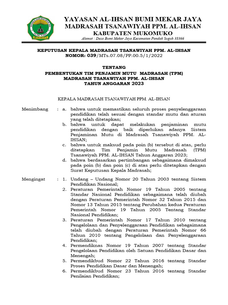 SK TPM MTs 2022 | PDF | Bisnis