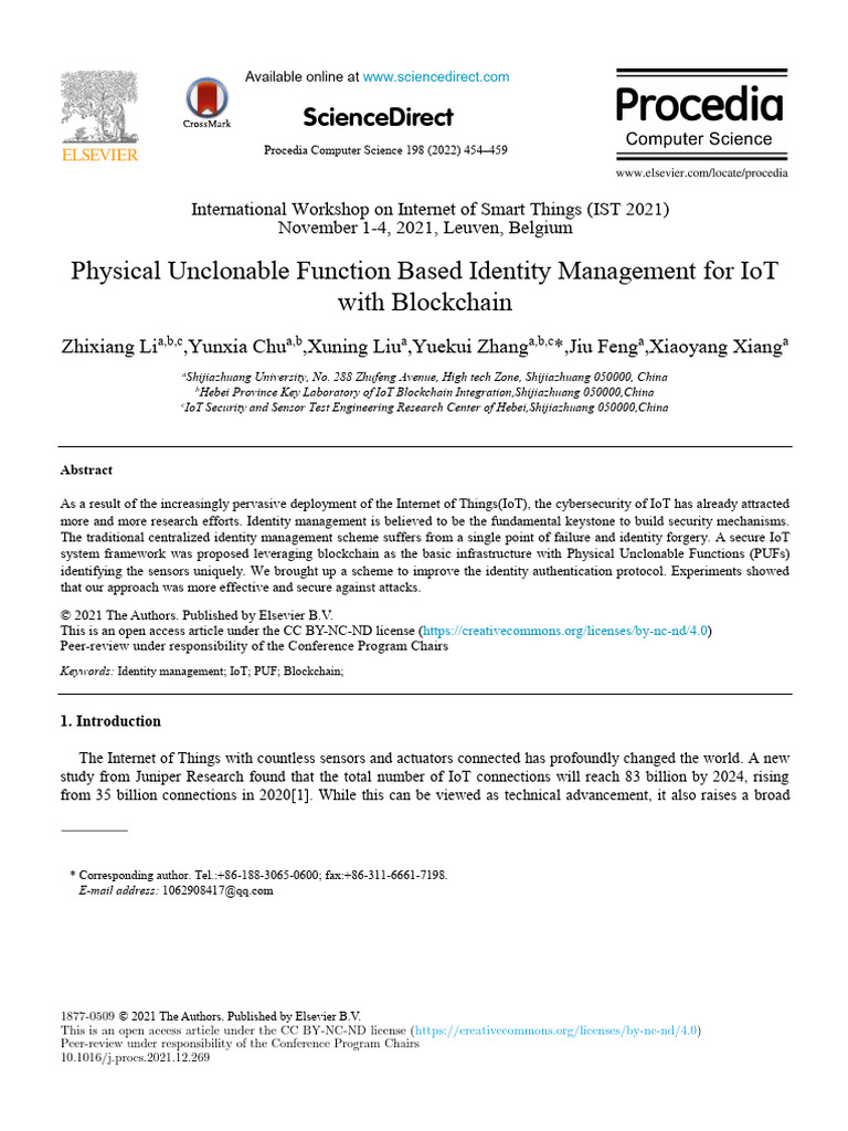 Physical Unclonable Function Based Identity Management 2022 Procedia Compute | PDF | Internet Of ...