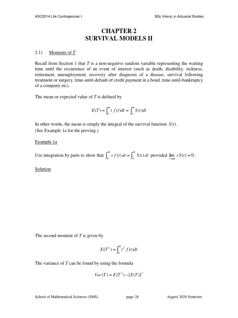 Lecture Notes (Chapter 2) ASC2014 Life Contingencies I | PDF ...