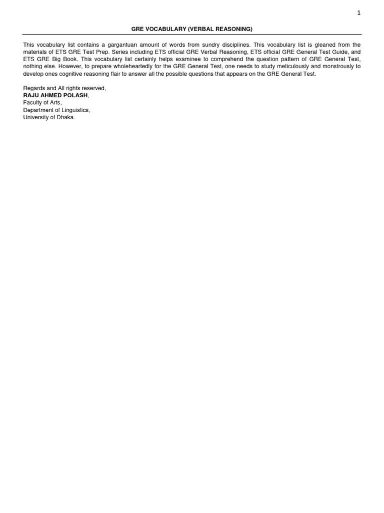 Ets Gre Vocabulary | PDF | Language Arts & Discipline | Poetry