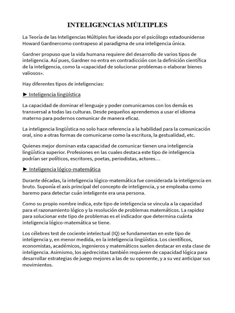 Inteligencias Múltiples | PDF | Inteligencia | Las emociones
