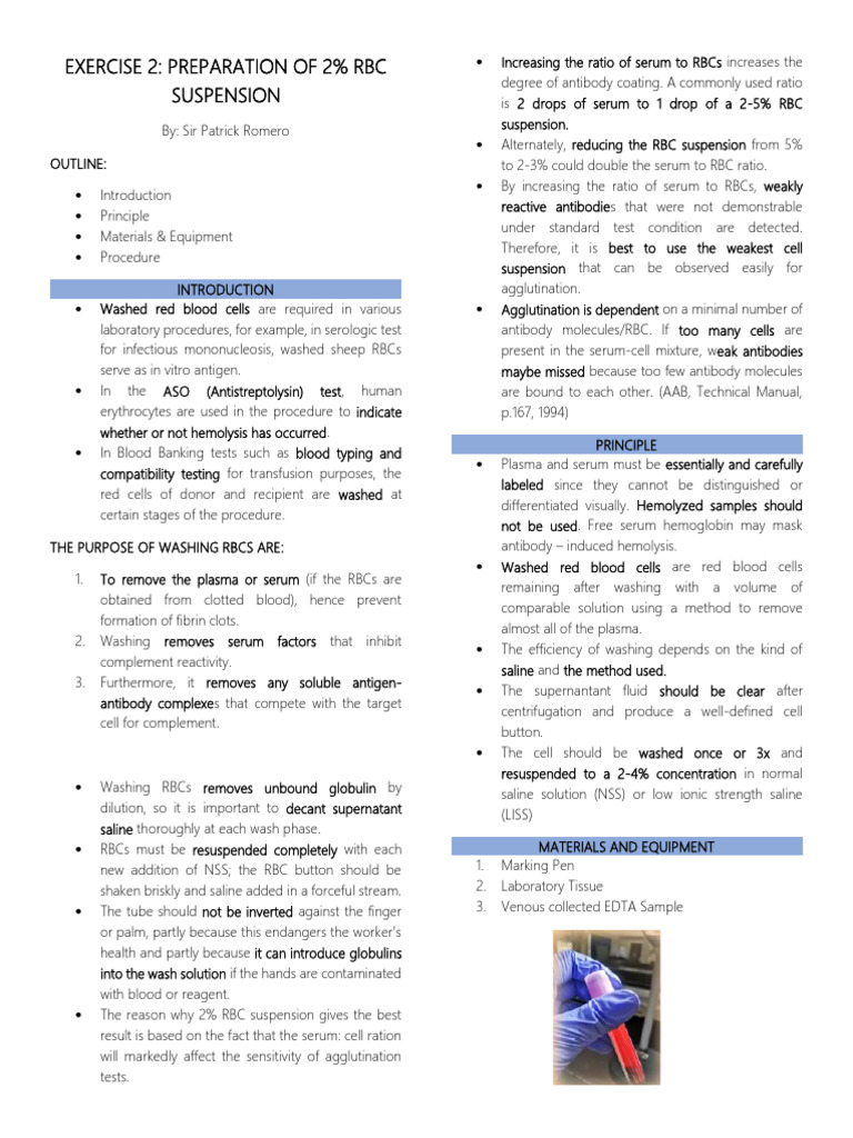 Ex 2 - Preparation of RBC Suspension Notes | PDF