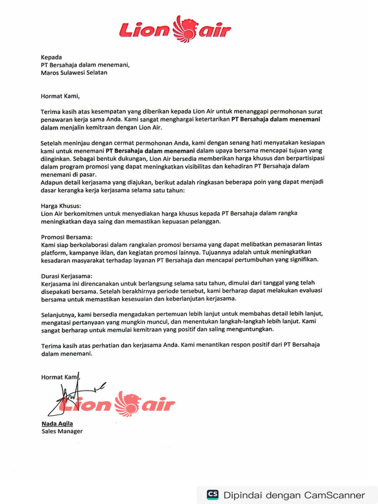 Surat Balasan Lion | PDF