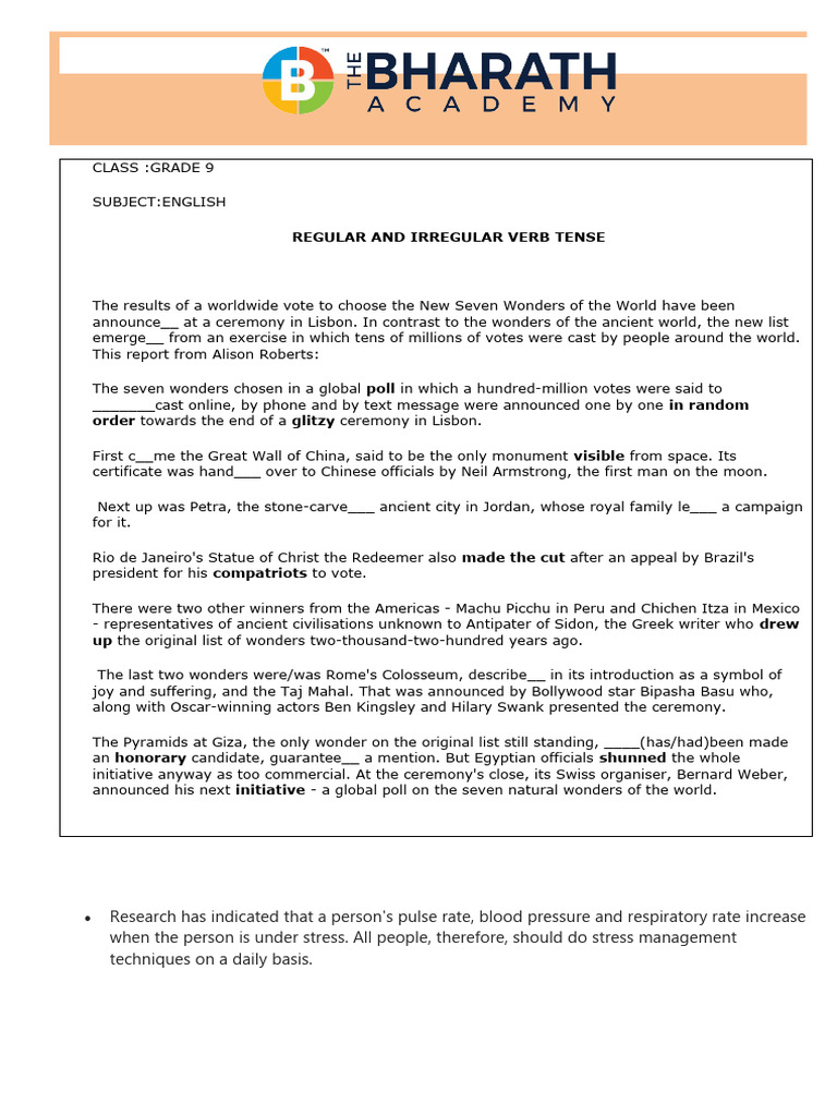 Verb Tense Grade 9 | PDF | Empirical Evidence
