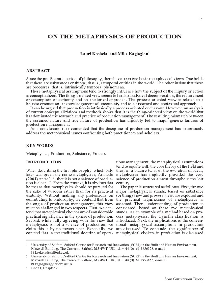 2-2 On The Metaphysics of Production | PDF | Metaphysics | Theory