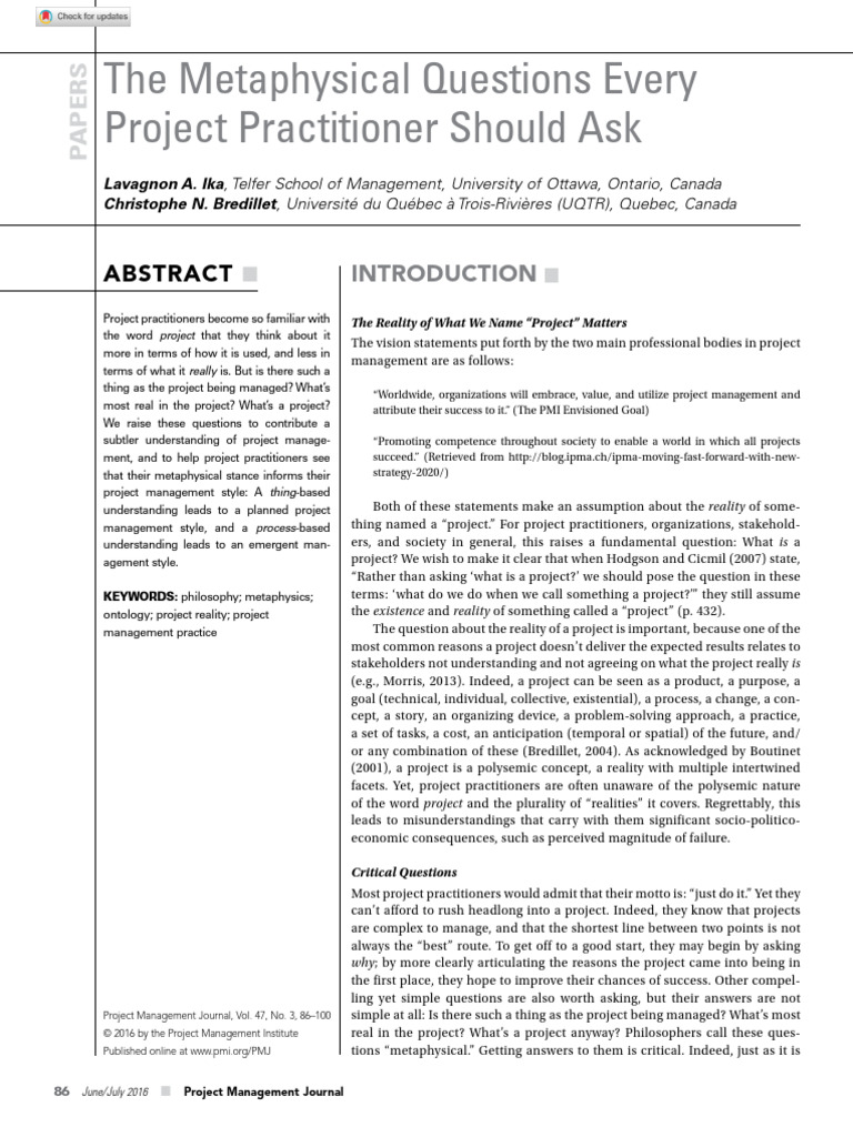 2-3 The Metaphysical Questions Every Project Practitioner Should Ask | PDF | Reality | Plato