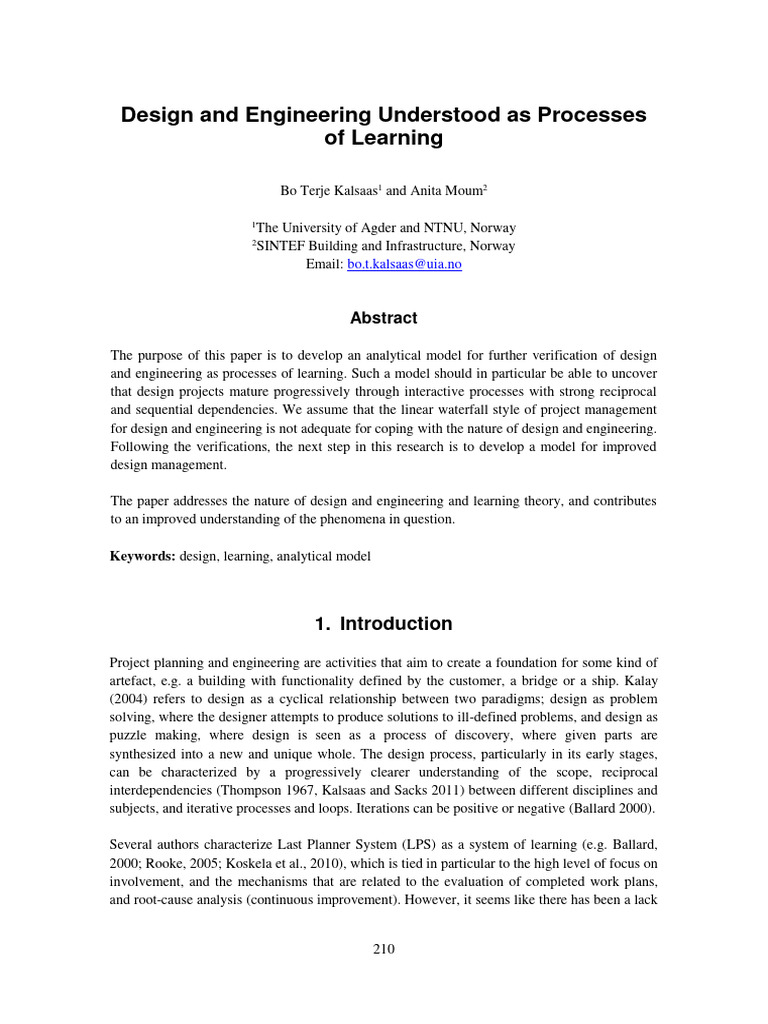 1-9 Design and Engineering Understood As Processes of Learning | PDF