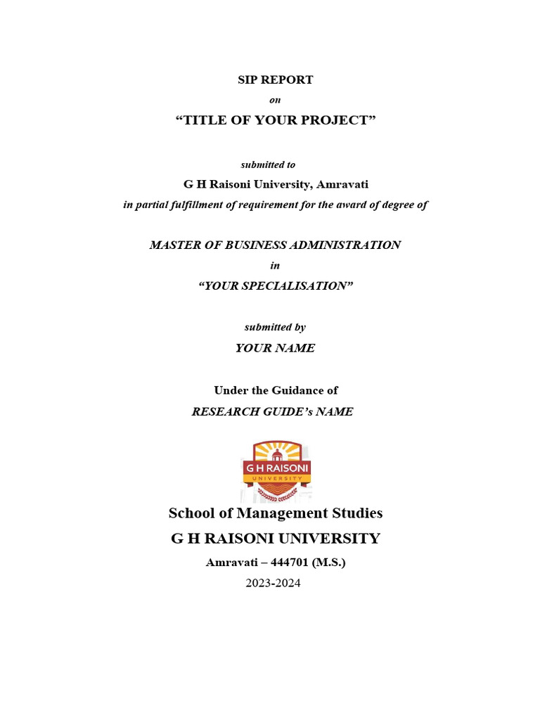 Mba Sip Project Report Format-1 | PDF