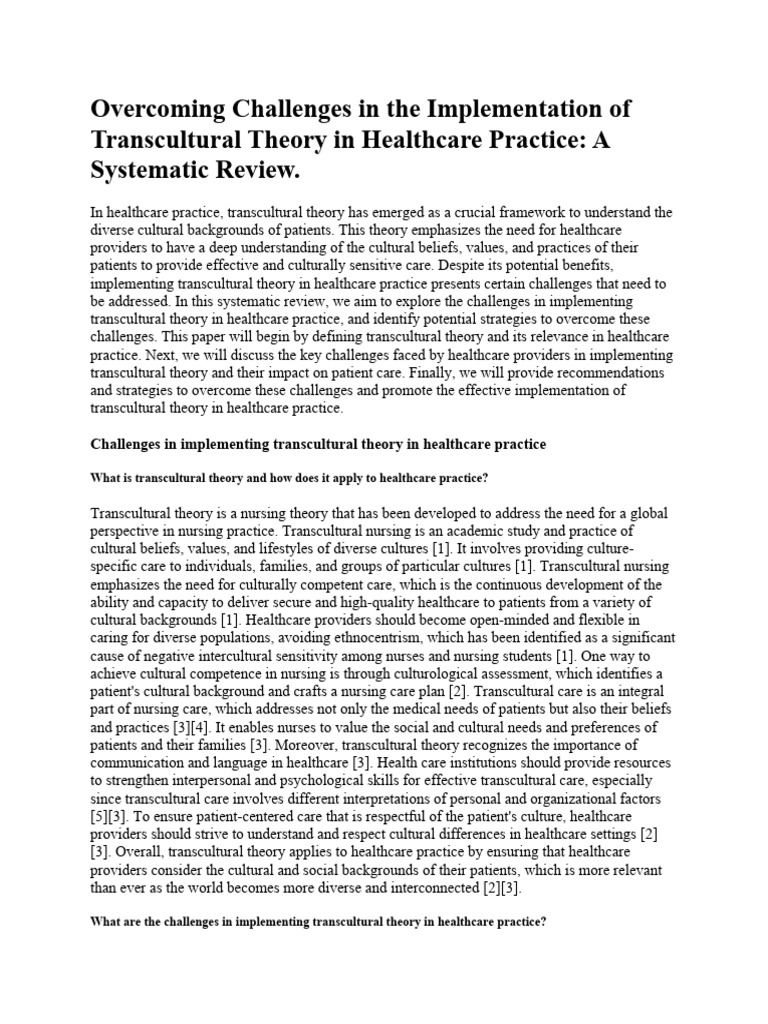 Overcoming Challenges in The Implementation of Transcultural Theory in ...