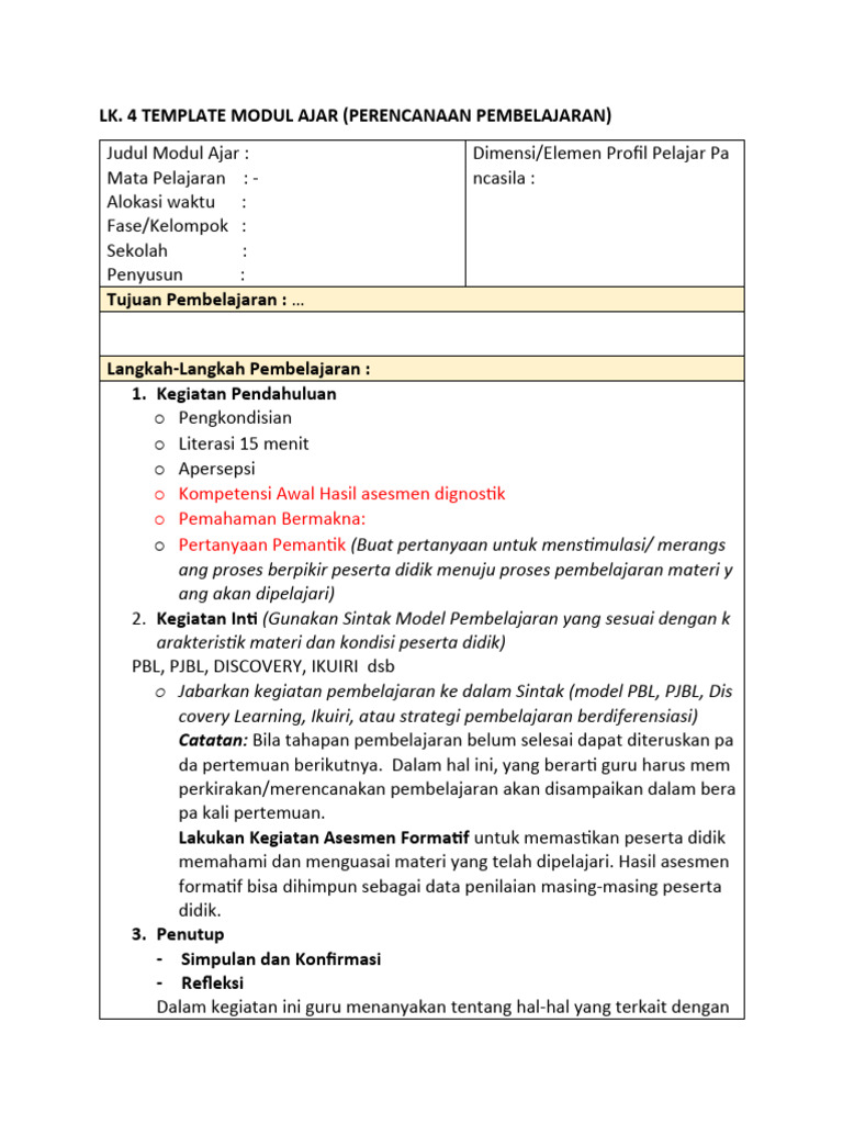 LK 4 TEMPLATE MODUL AJAR (1) | PDF