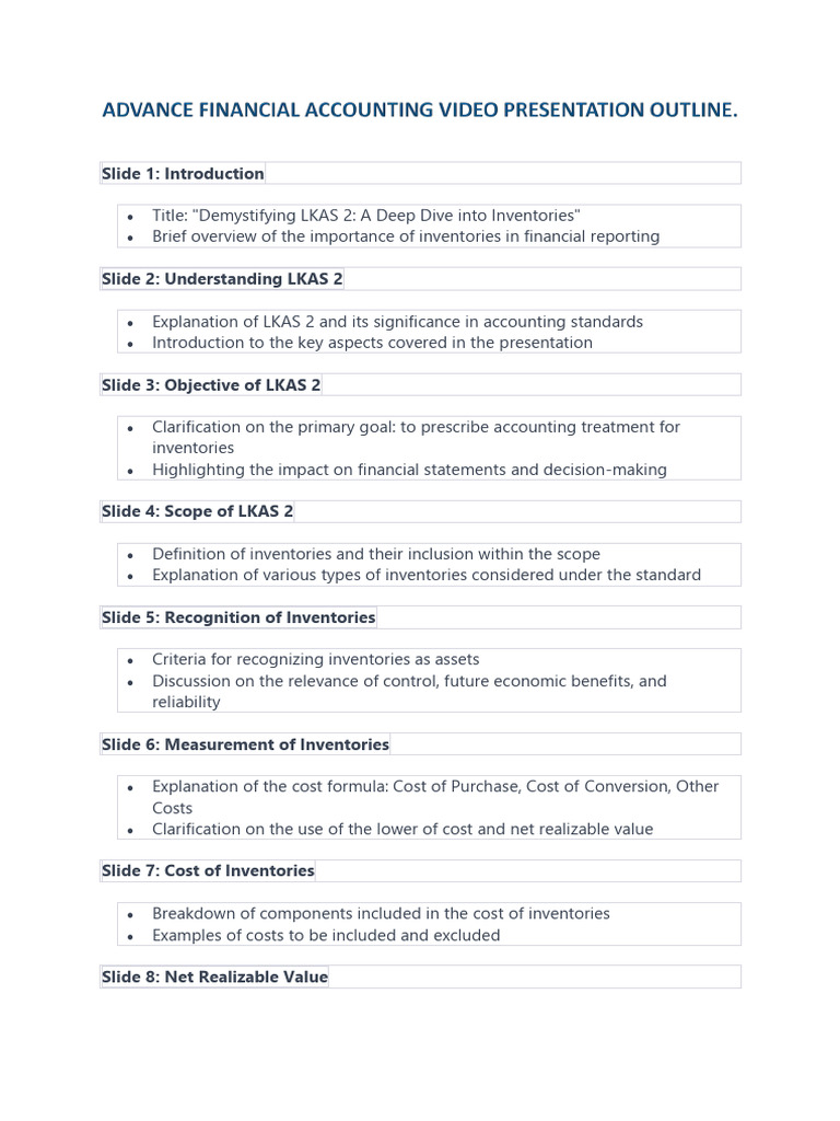 Advance Financial Accounting Video Presentation Outline | PDF ...