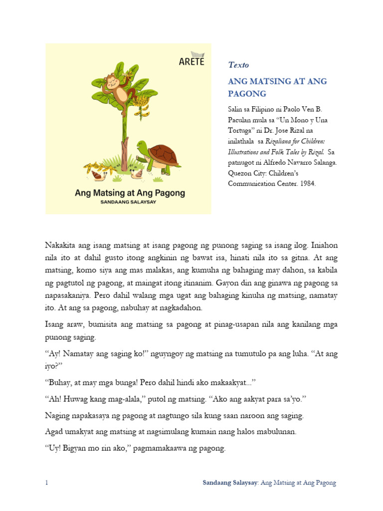 1.2 Ang Matsing at Ang Pagong Texto | PDF