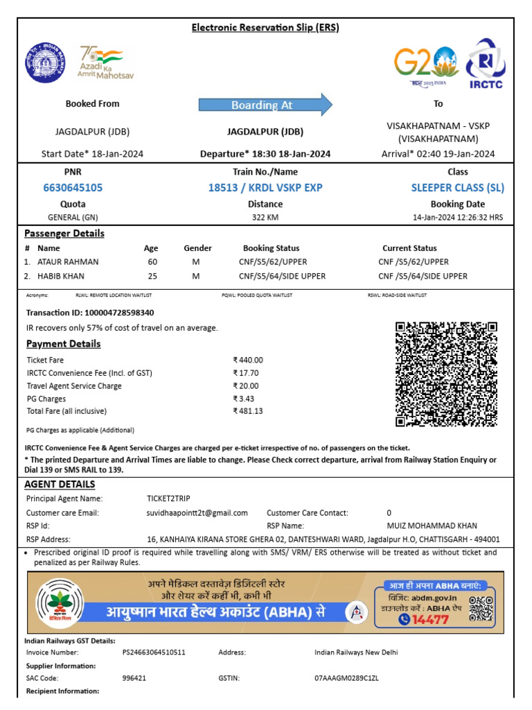 KRDL VSKP Exp Sleeper Class (SL) | PDF | Business | Rail Transport