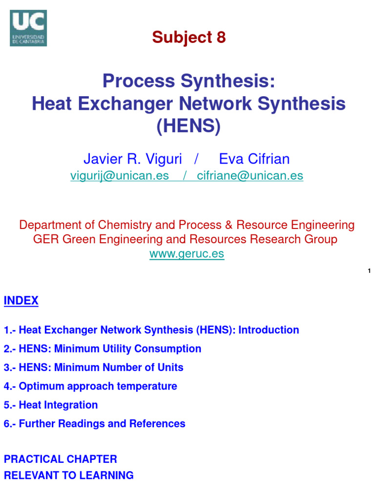 Subject 8. Process Synthesis HENS | PDF | Applied And Interdisciplinary Physics | Physical Chemistry