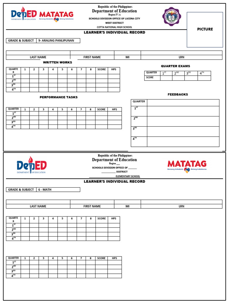 Learner's Individual Record Template | PDF