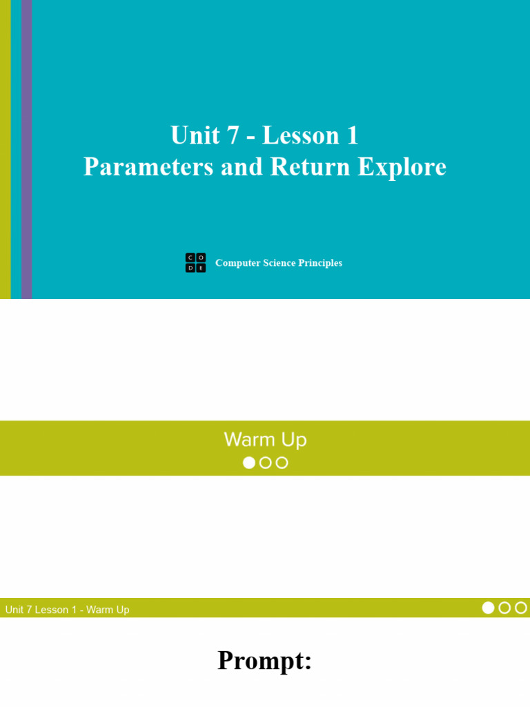 CSP Parameters, Return, and Libraries - Lesson 1 - Parameters and ... CSP Parameters, Return, and Libraries - Lesson 1 - Parameters and ...