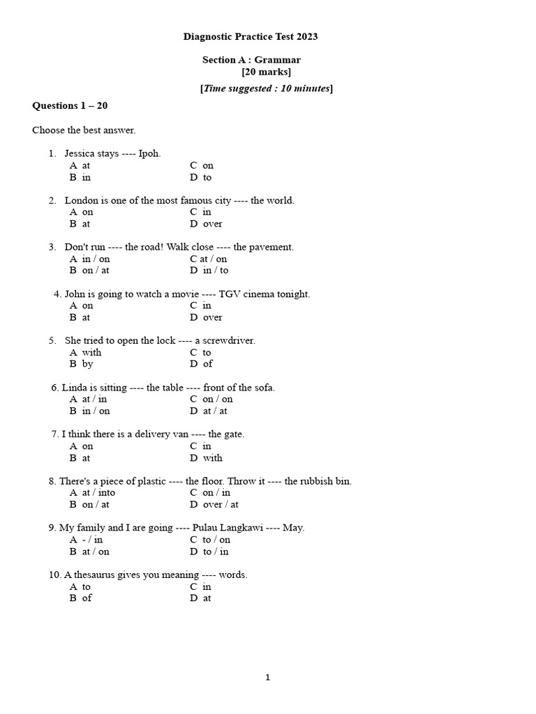 2023 Grammar Diagnostic Test | PDF