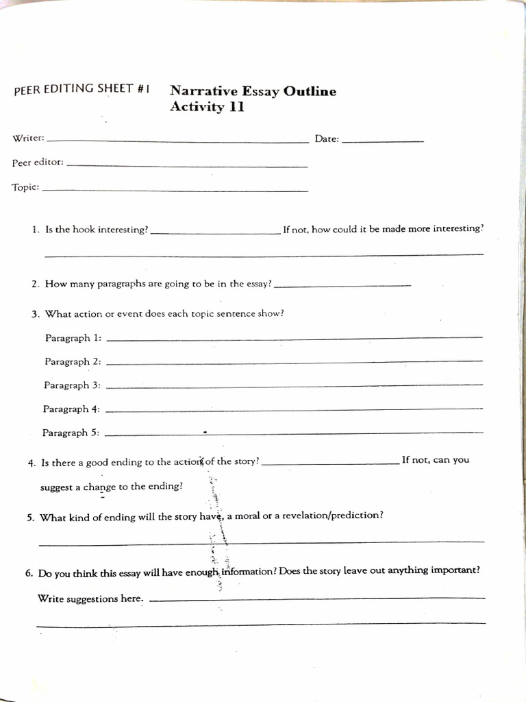 Narrative Essay - Peer Editing Sheet of Essay Outline | PDF