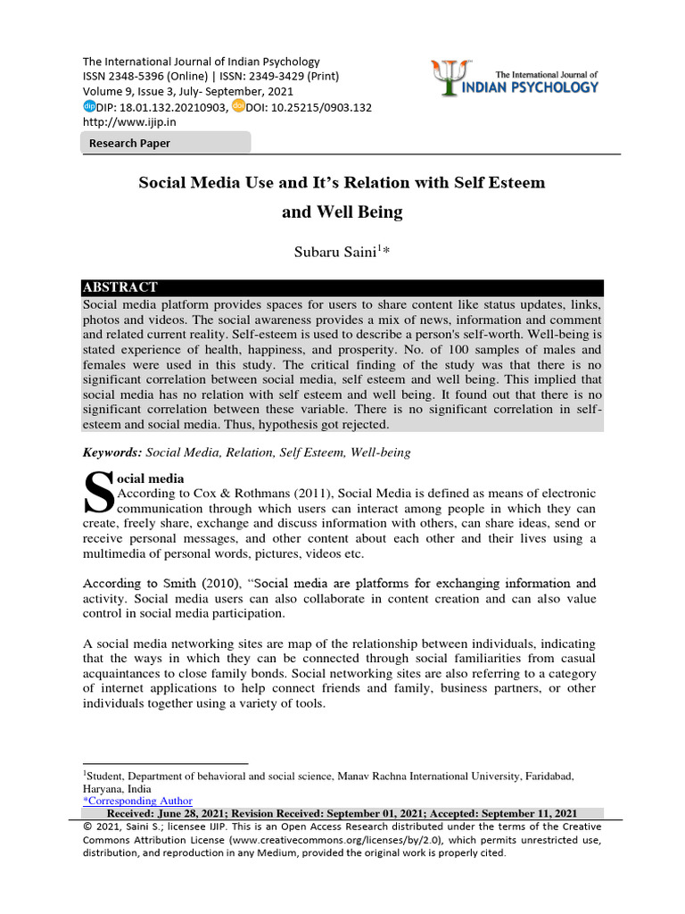 Social Media's Impact on Self-Esteem | PDF | Self Esteem | Social Media