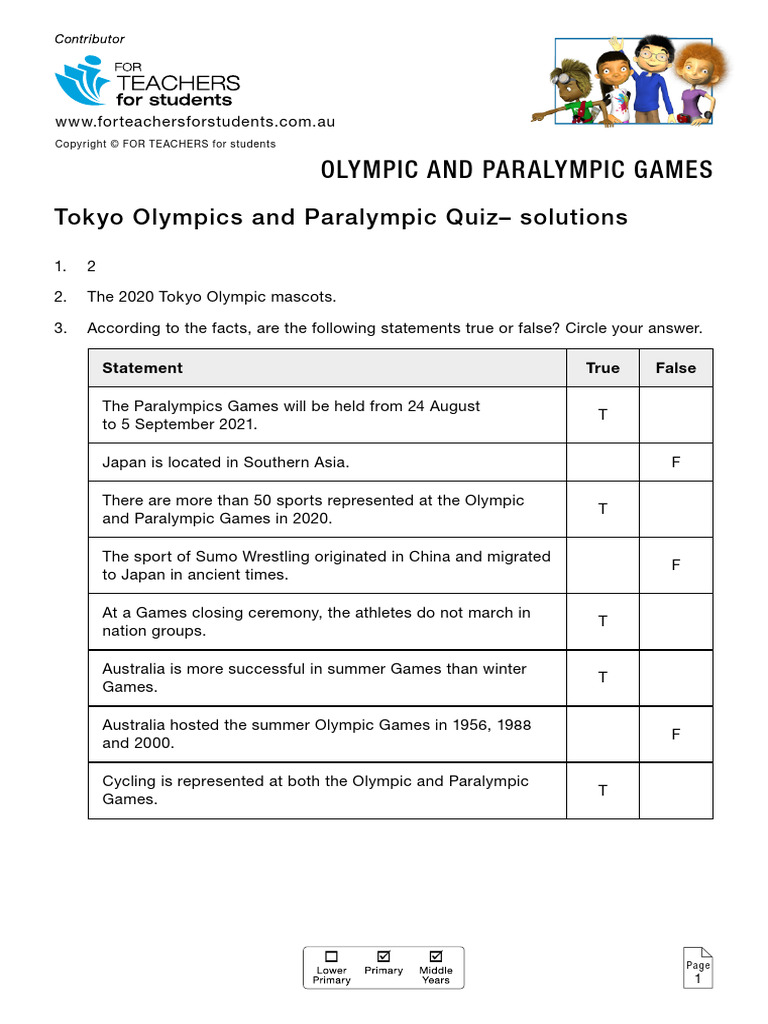 Lesson Zoom 26 July Tokyo Olympics Trivia Quiz - Solutions | PDF
