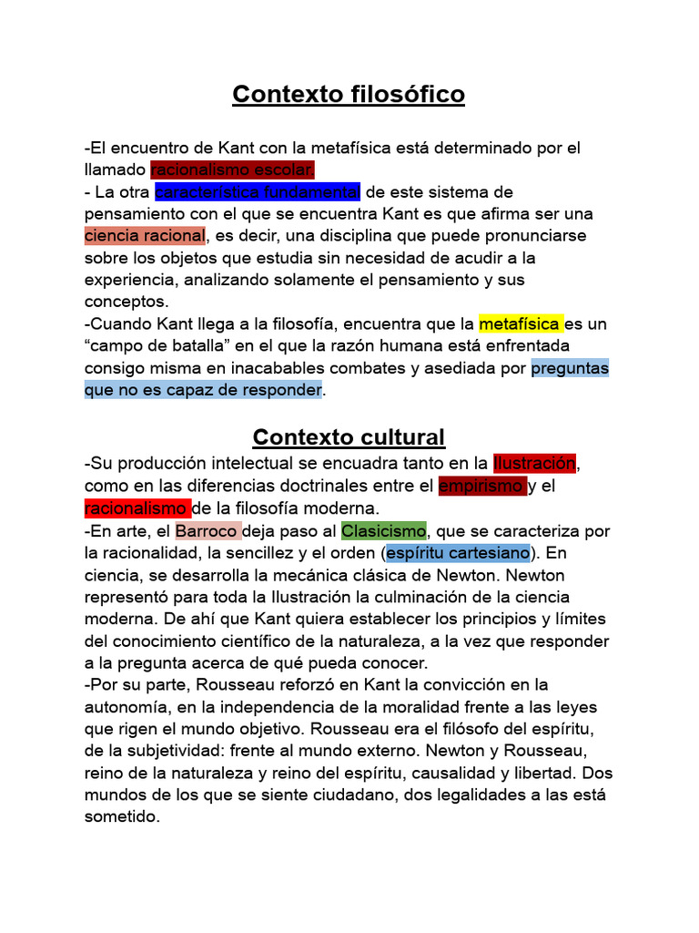 Contexto Filosófico de Kant | PDF | Filosofía