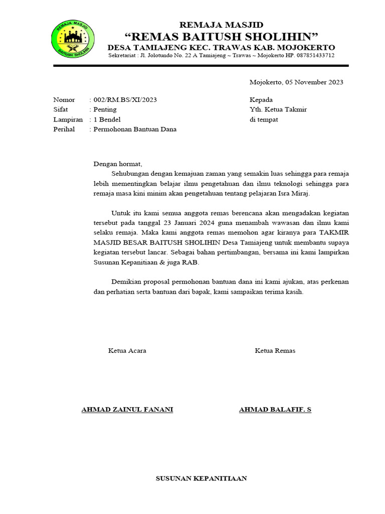 PROPOSAL Remas Isra Mira' THN 2024 | PDF