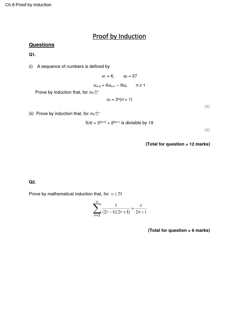 Ch.8 Proof by Induction | PDF | Mathematical Proof | Logic Ch.8 Proof by Induction | PDF | Mathematical Proof | Logic