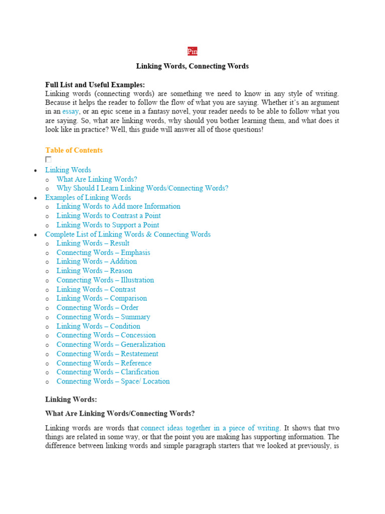 Essential Linking Words Guide | PDF | Reason | Word