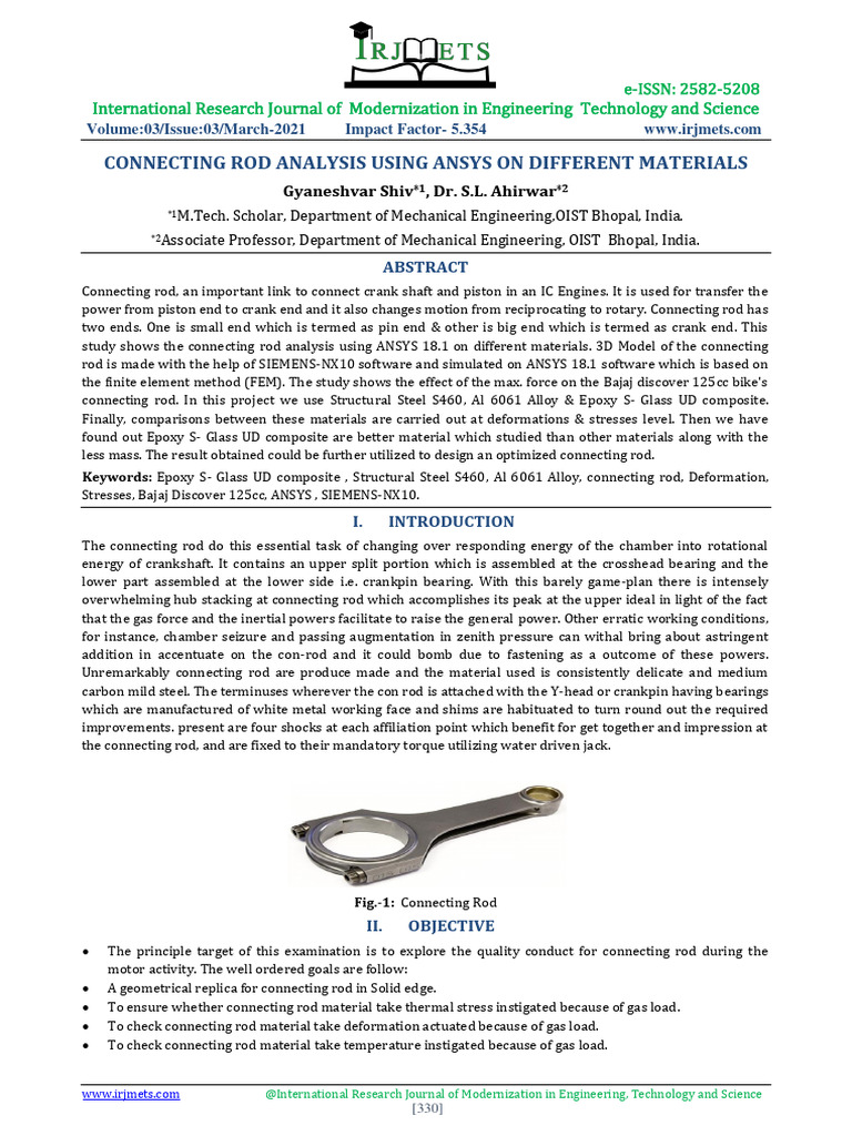 Connecting Rod Analysis Using Ansys On Different Materials | PDF ...