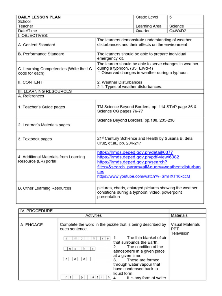 DLP for COT science 4th q | PDF | Tornadoes | Thunderstorm
