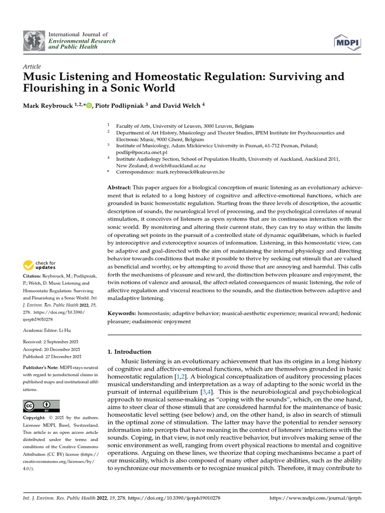 Music Listening and Homeostatic Regulation: Surviving and Flourishing ...