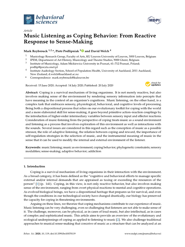 Music Listening As Coping Behavior: From Reactive Response To Sense ... Music Listening As Coping Behavior: From Reactive Response To Sense ...