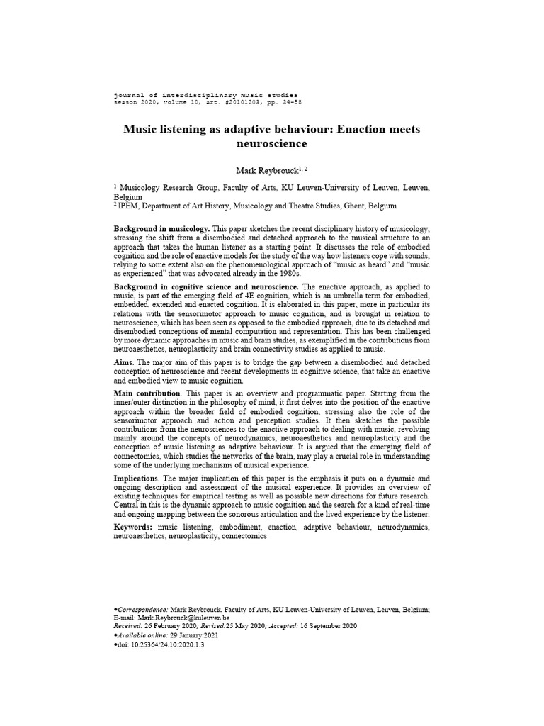 Enaction Meets Neuroscience | PDF | Embodied Cognition | Experience