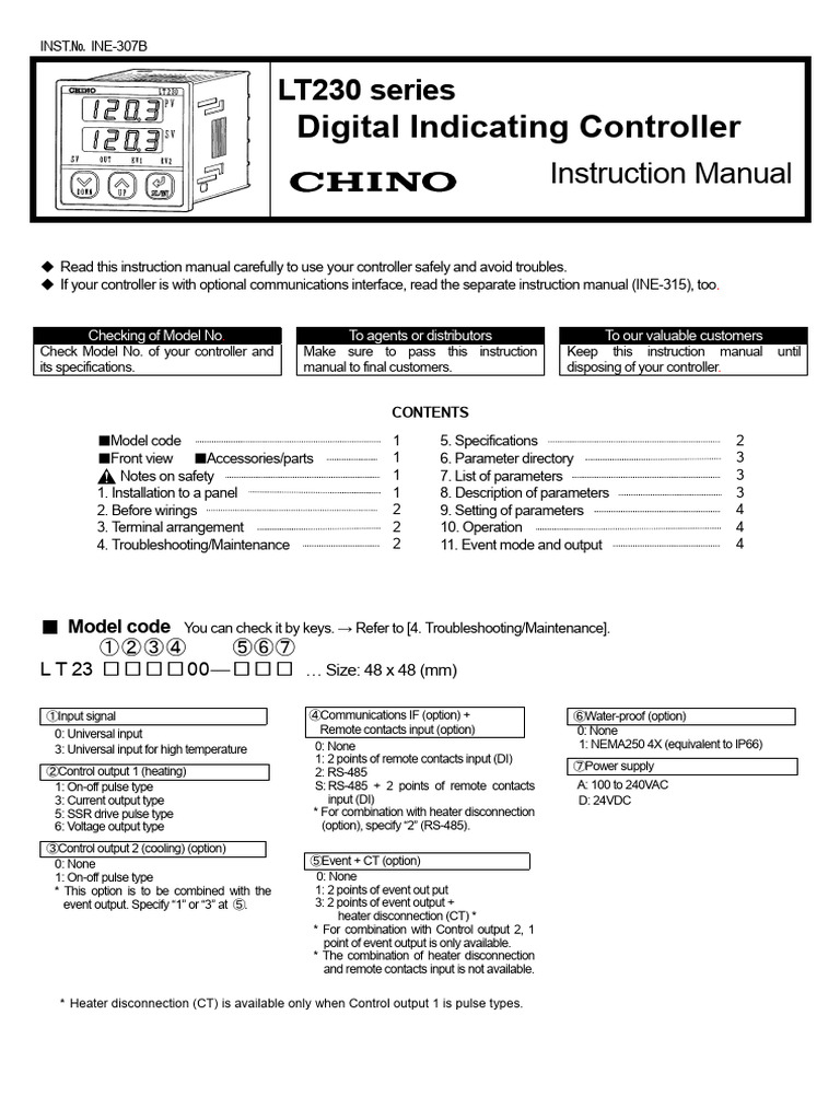 LT230 Digital Controller Manual | PDF | Electrical Wiring | Power Supply