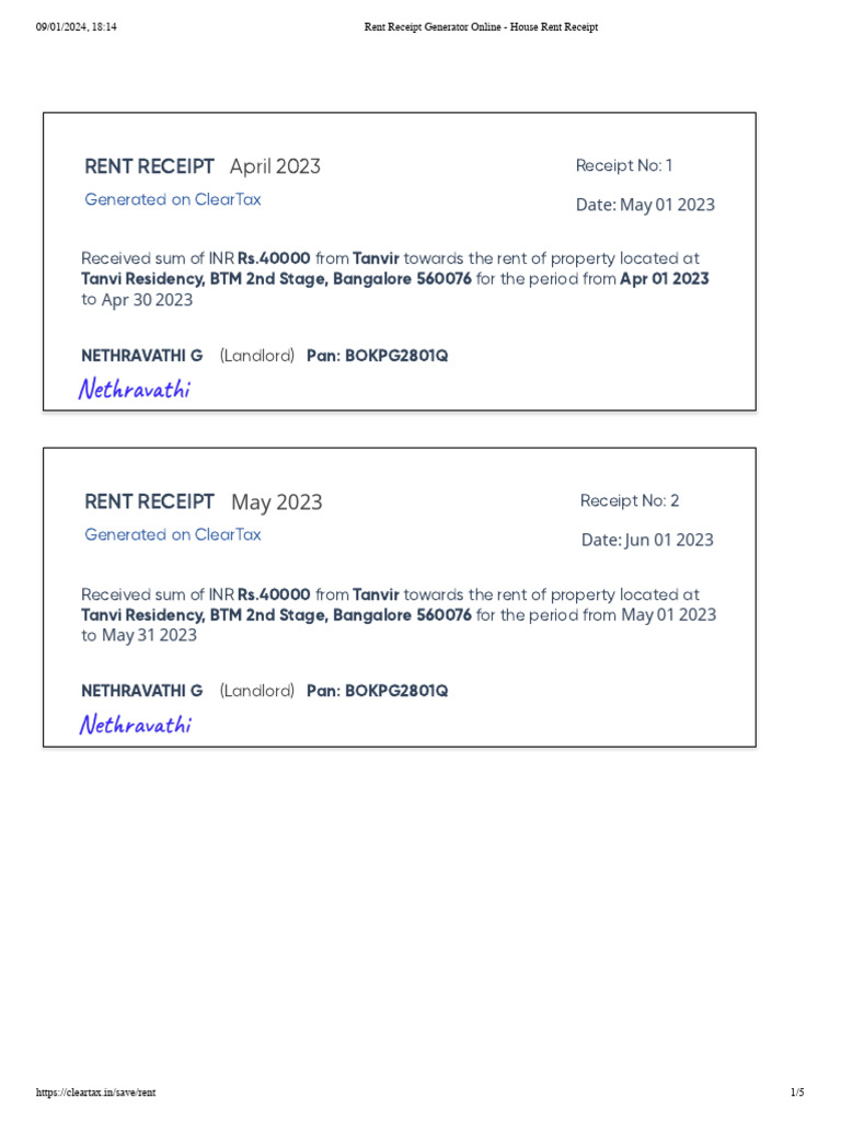 House Rent Receipts 23 24 | PDF | Factor Income Distribution | Renting