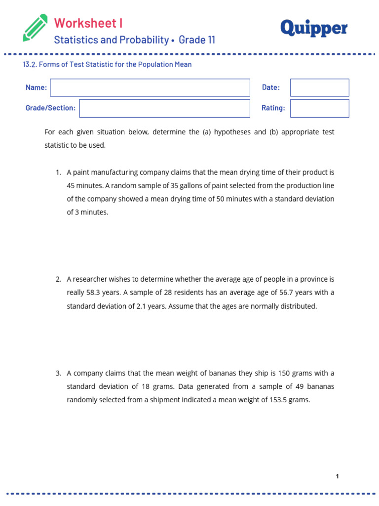 Worksheet I: Statistics and Probability - Grade 11 | PDF | Mean ...