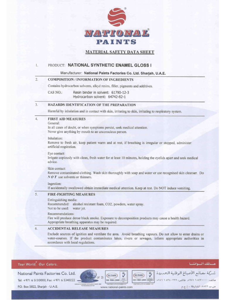 MSDS National Paint | PDF MSDS National Paint | PDF