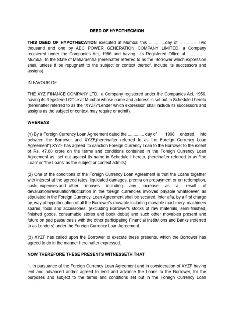 Deed of Hypothecmion | PDF | Loans | Debt