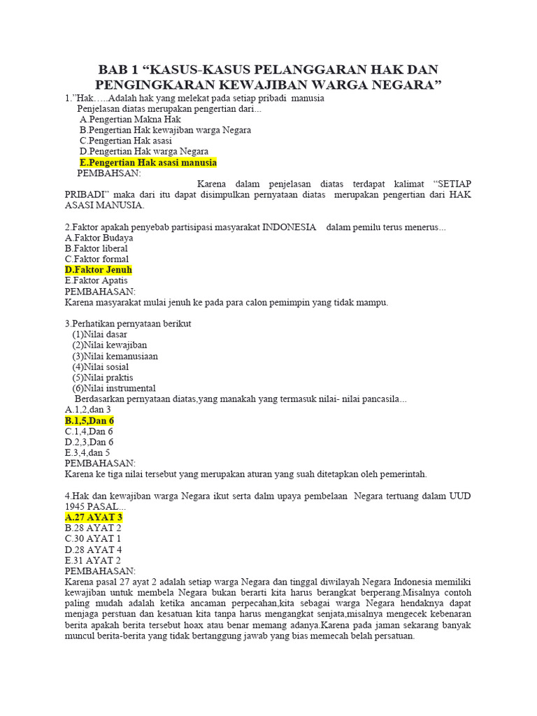 Soal Pilihan Ganda PPKN | PDF
